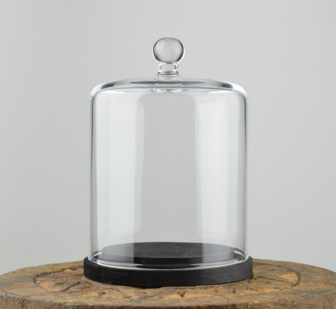 EMH Handmade Glass Display Cover Cloche Dome With Knob and Black Base ...