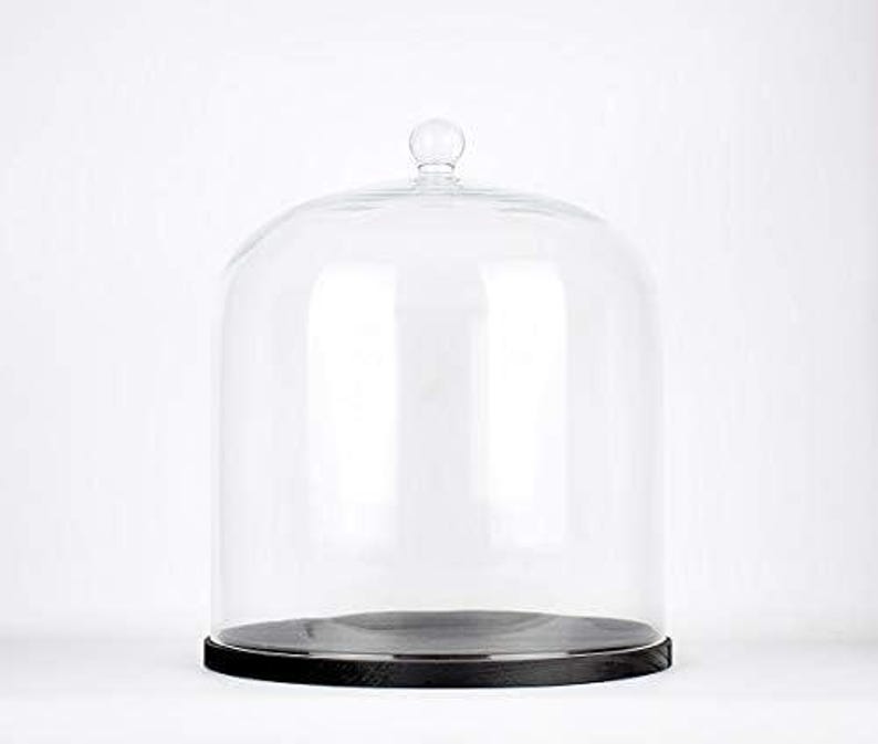 Large Handmade Display Glass Cake Cupcake Dome Cover Cloche With Black ...