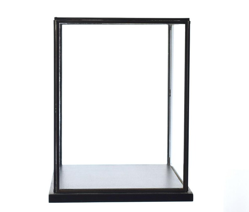 Hand Made Glass and Black Metal Frame Display Showcase Box With Wooden ...