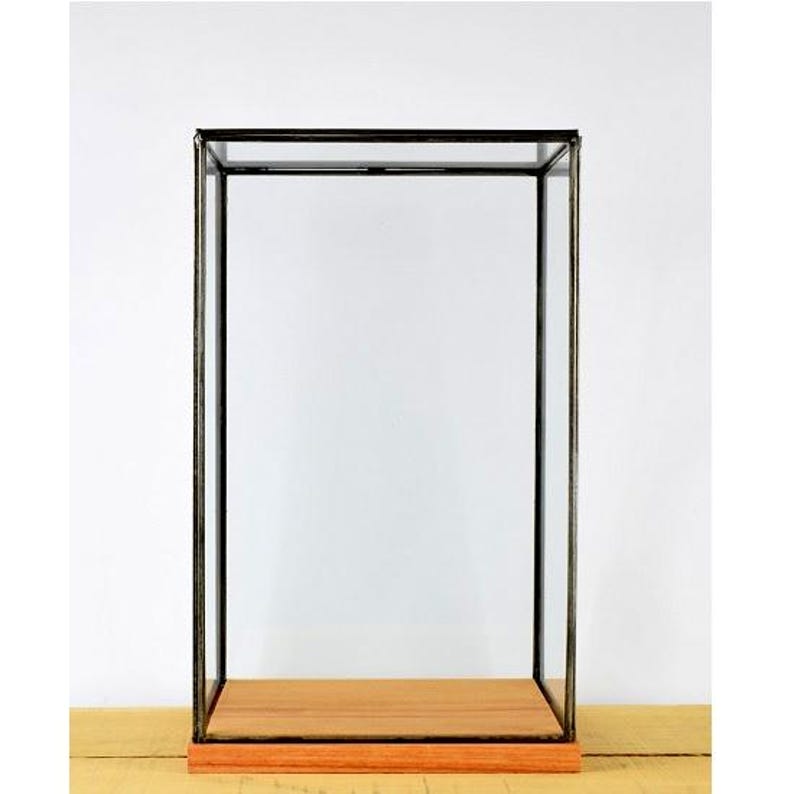 Hand Made Glass and Black Metal Frame Display Showcase Box With Wooden ...