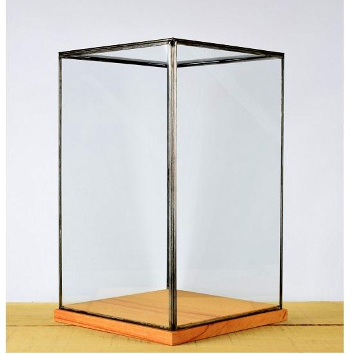 Hand Made Glass and Black Metal Frame Display Showcase Box With Wooden ...