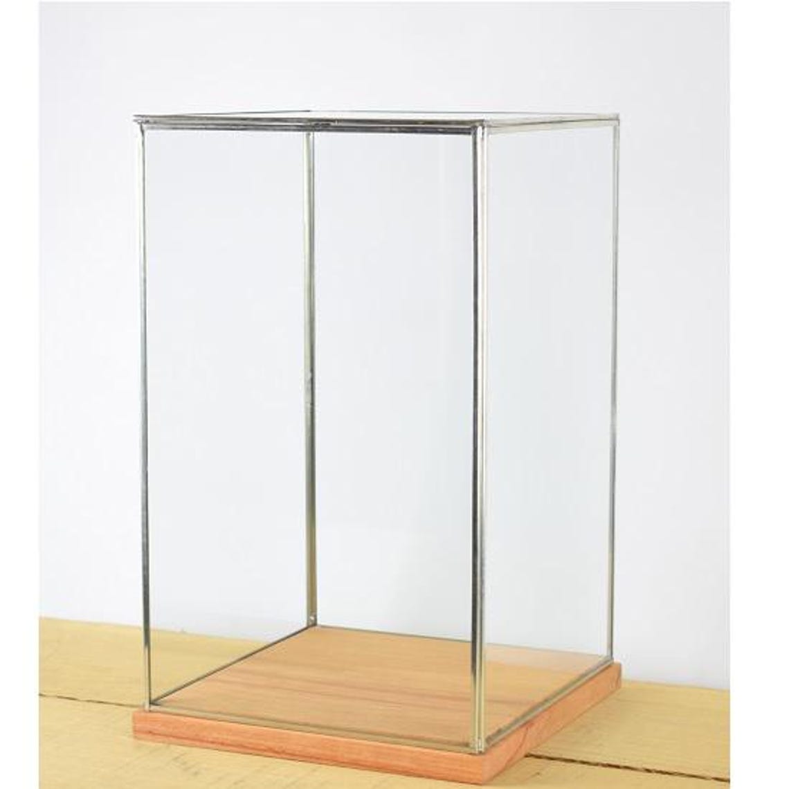 Hand Made Glass and Silver Metal Frame Display Showcase Box With Wooden ...