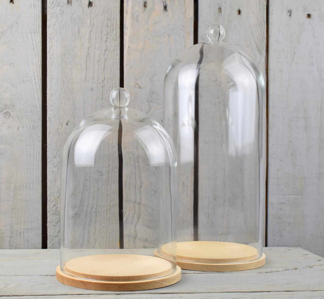 EMH Handmade Clear Circular Glass Cloche Dome Bell With Knob and Black ...