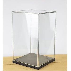 Hand Made Glass and Silver Metal Frame Display Showcase Box With Black ...
