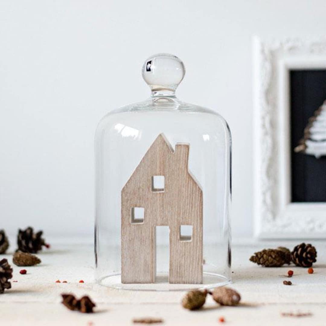 Small Mouth Blown Glass Display Cover Cloche Bell Dome Centrepiece 20 ...
