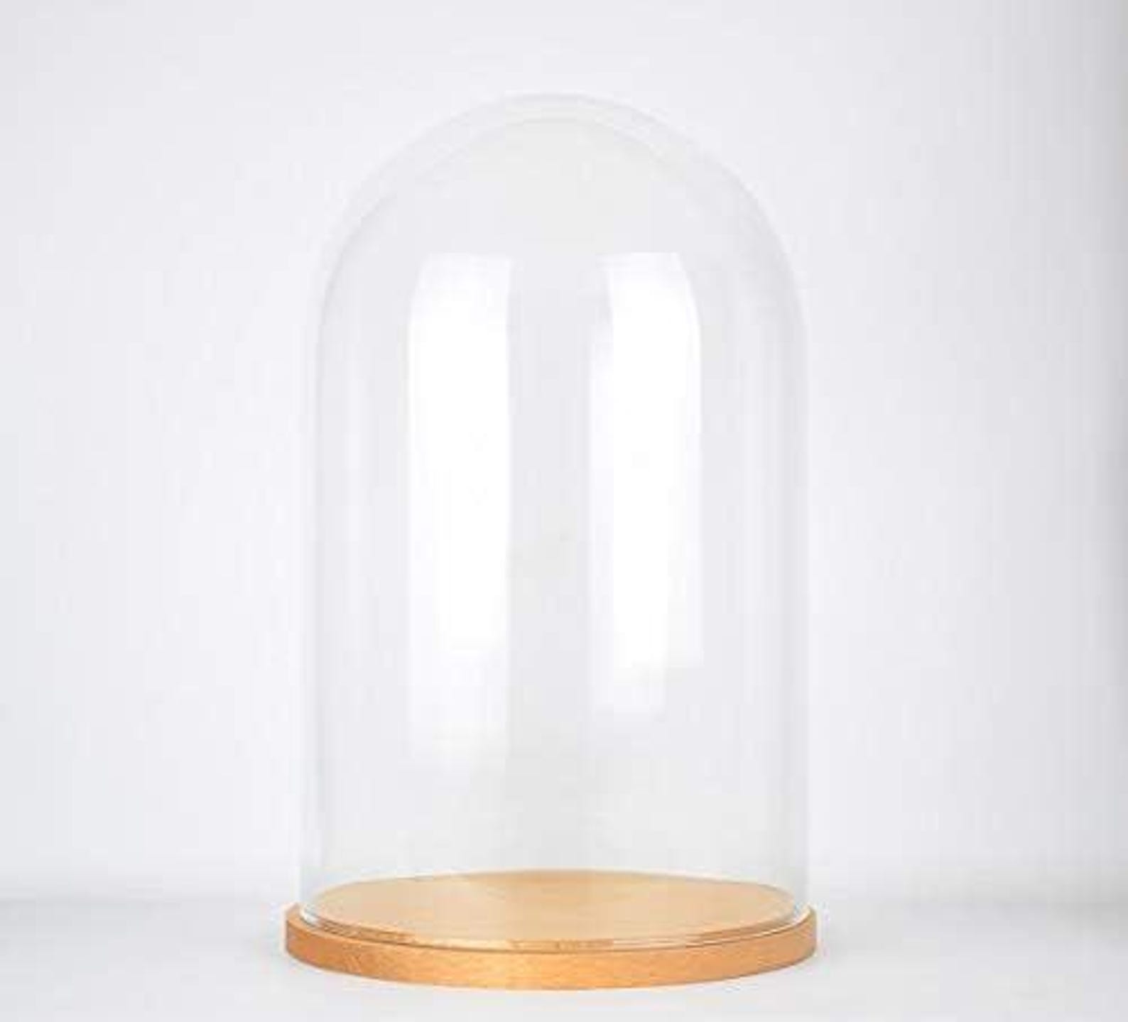 Large Handmade Mouth Blown Glass Dome With Natural Wooden Base 52x31 Cm ...