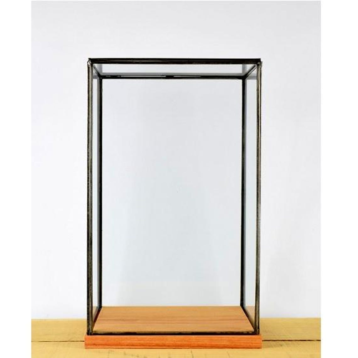 Hand Made Glass and Black Metal Frame Display Showcase Box With Wooden ...