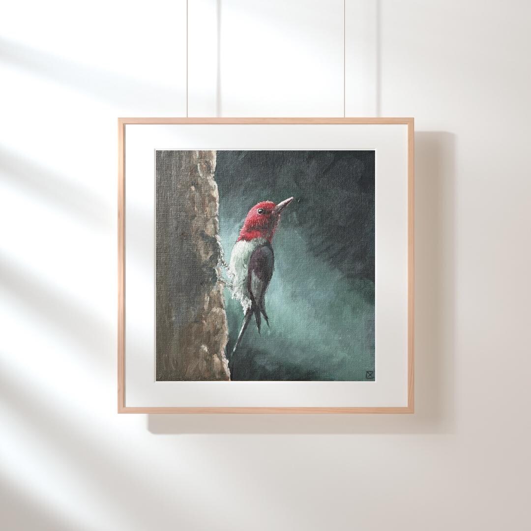 Red Headed Woodpecker Acrylic Painting | Moody Nature Inspired Wildlife ...