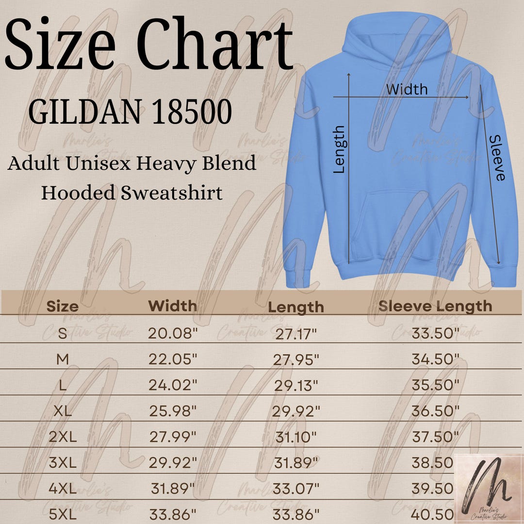 Gildan 18500 Size Chart, Gildan Size Chart, Gildan Size Guide, 18500 ...