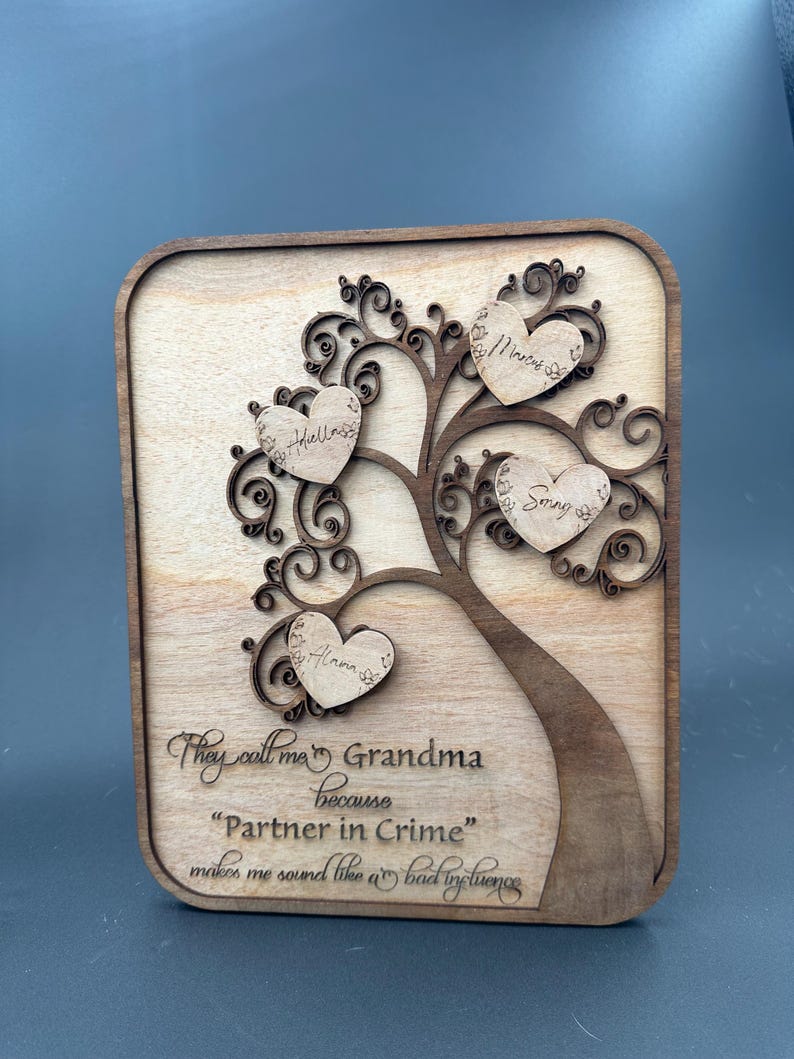 Personalized Wooden Family Tree Plaque for Grandma – “partner in Crime ...