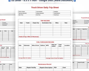 Truck Driver Trip Sheet Template, Google Docs (word Document), Digital ...