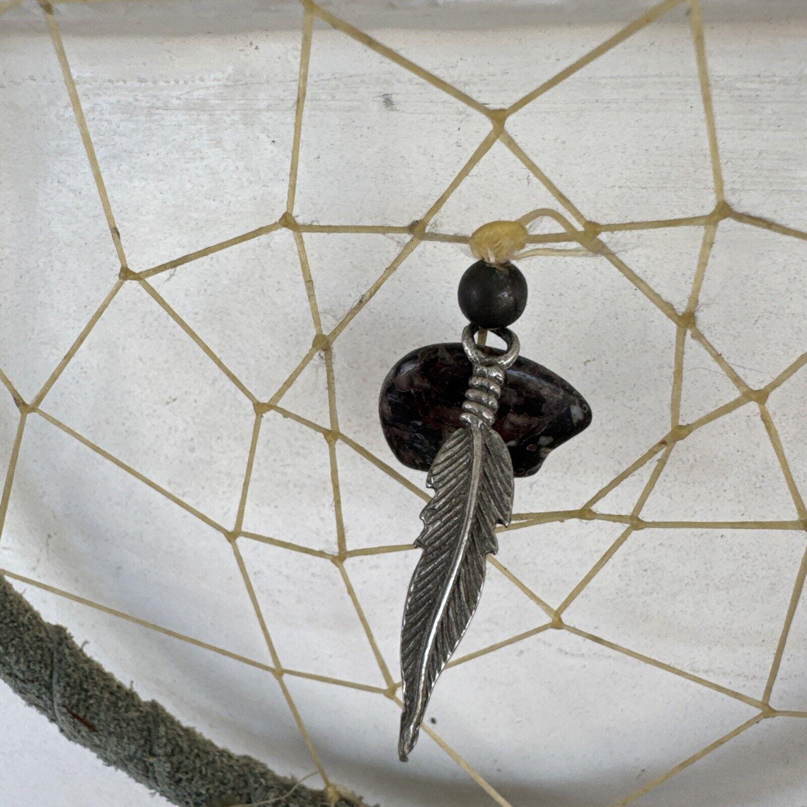 Small Green Web Woven Dream Catcher Net Buffalo Stone & Silver Feather ...