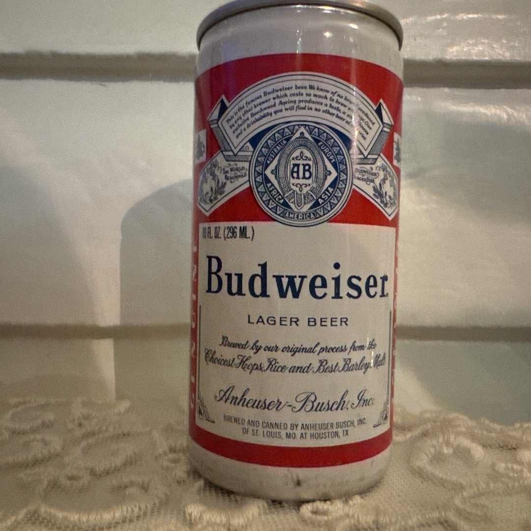 Budweiser Lager Beer Pull Tab Can Vintage 10 Oz Houston Texas Anheuser ...