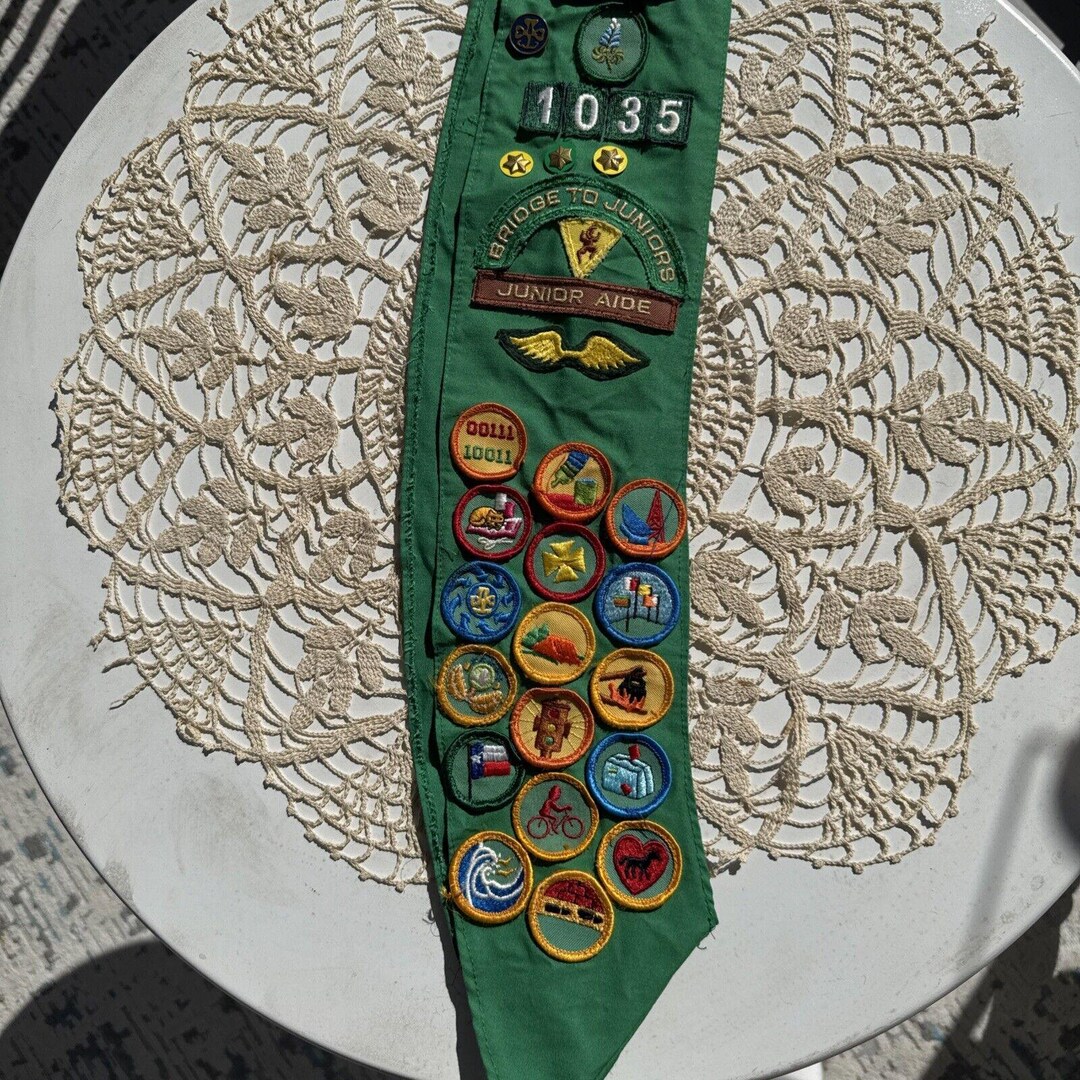 Vintage 80's Girl Scout Sash Junior Mesquite, Texas Tejas Council ...