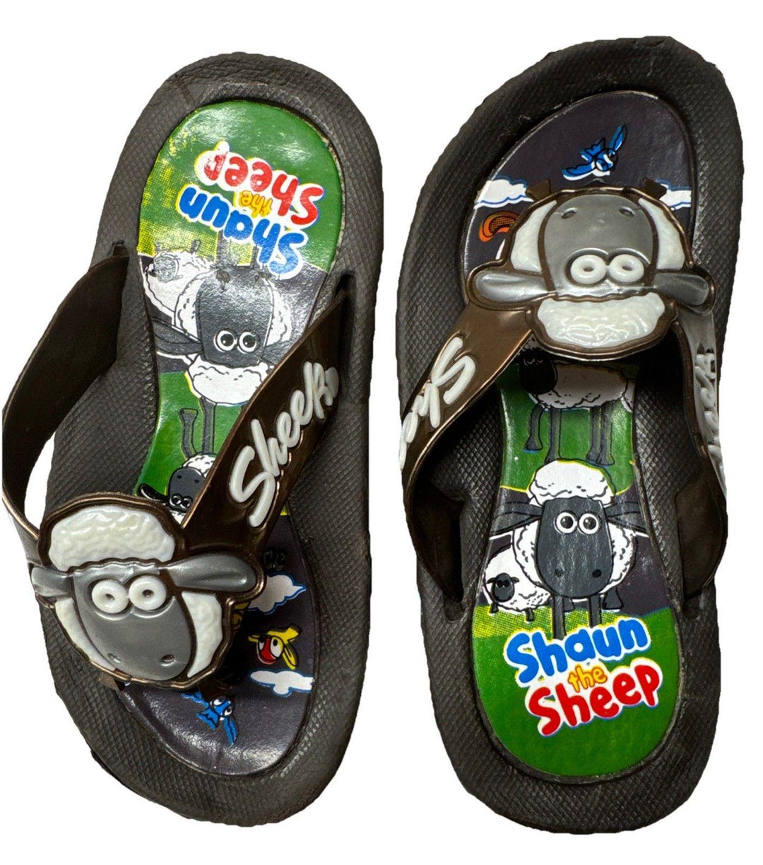 RARE Shaun the Sheep Youth Flip-flops Rubber Thong Sandals, Size 30 ...