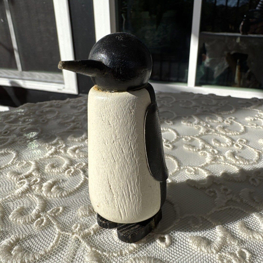 Vintage Wooden Penguin Toy Ramp Walker Figure Black and White - Etsy