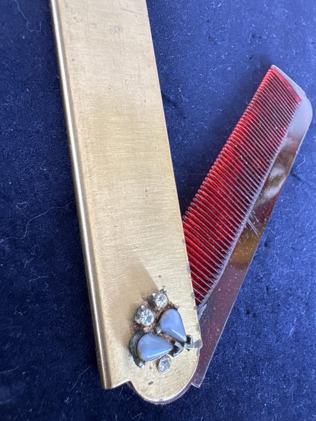 Antique Brass Folding Hair Comb With Faux Purple Gems Brass Handle ...