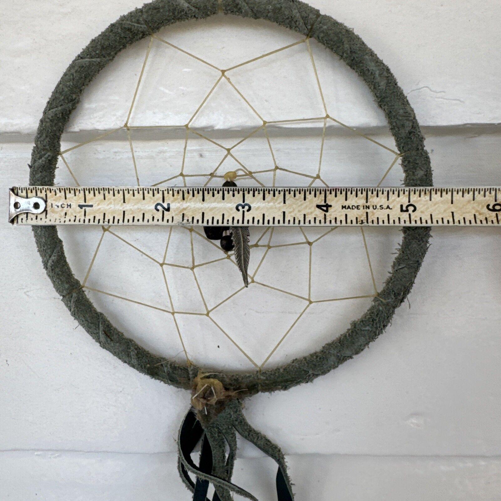 Small Green Web Woven Dream Catcher Net Buffalo Stone & Silver Feather ...