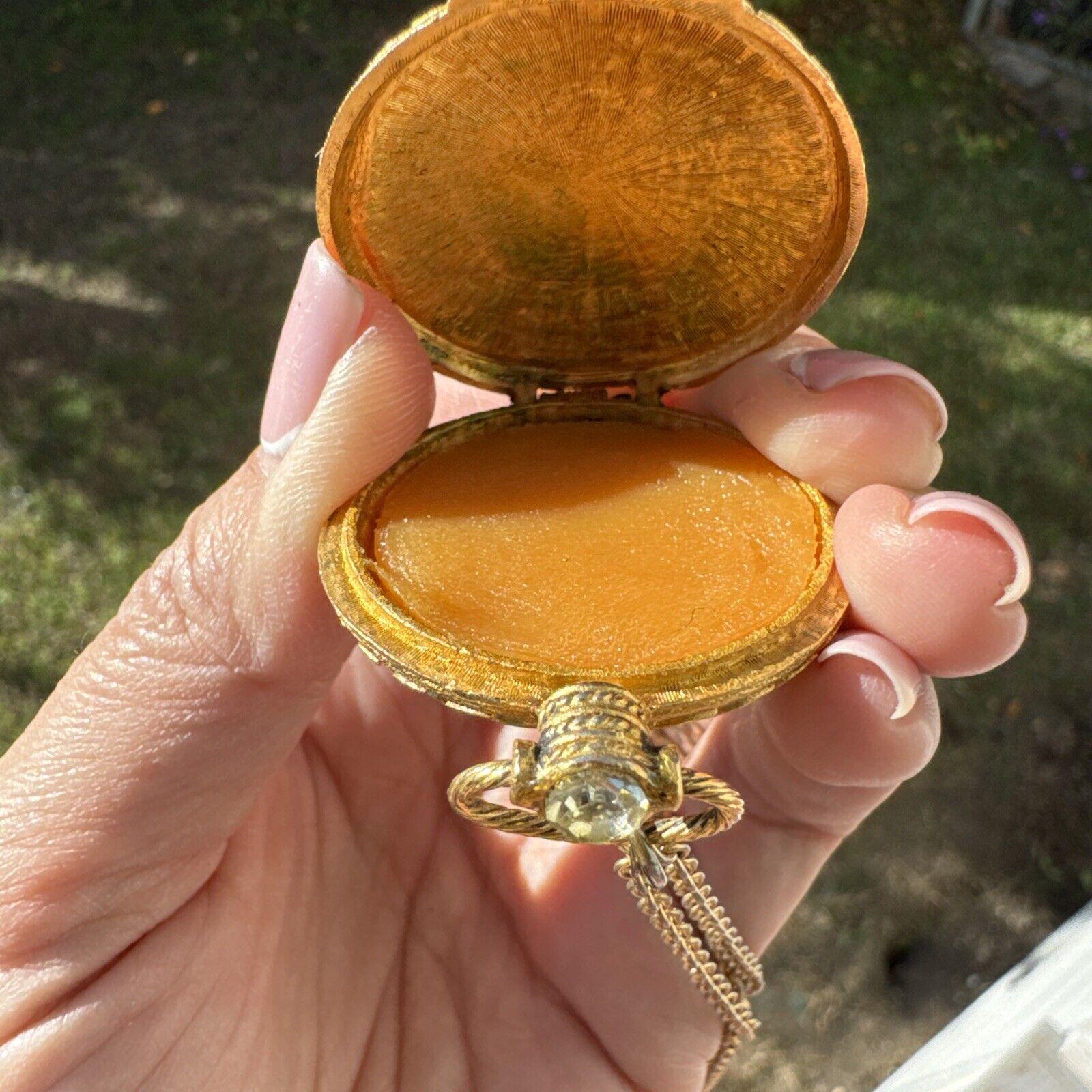 VTG Whimsical Max Factor Goldtone Locket 17 Inchain 'precious Time ...