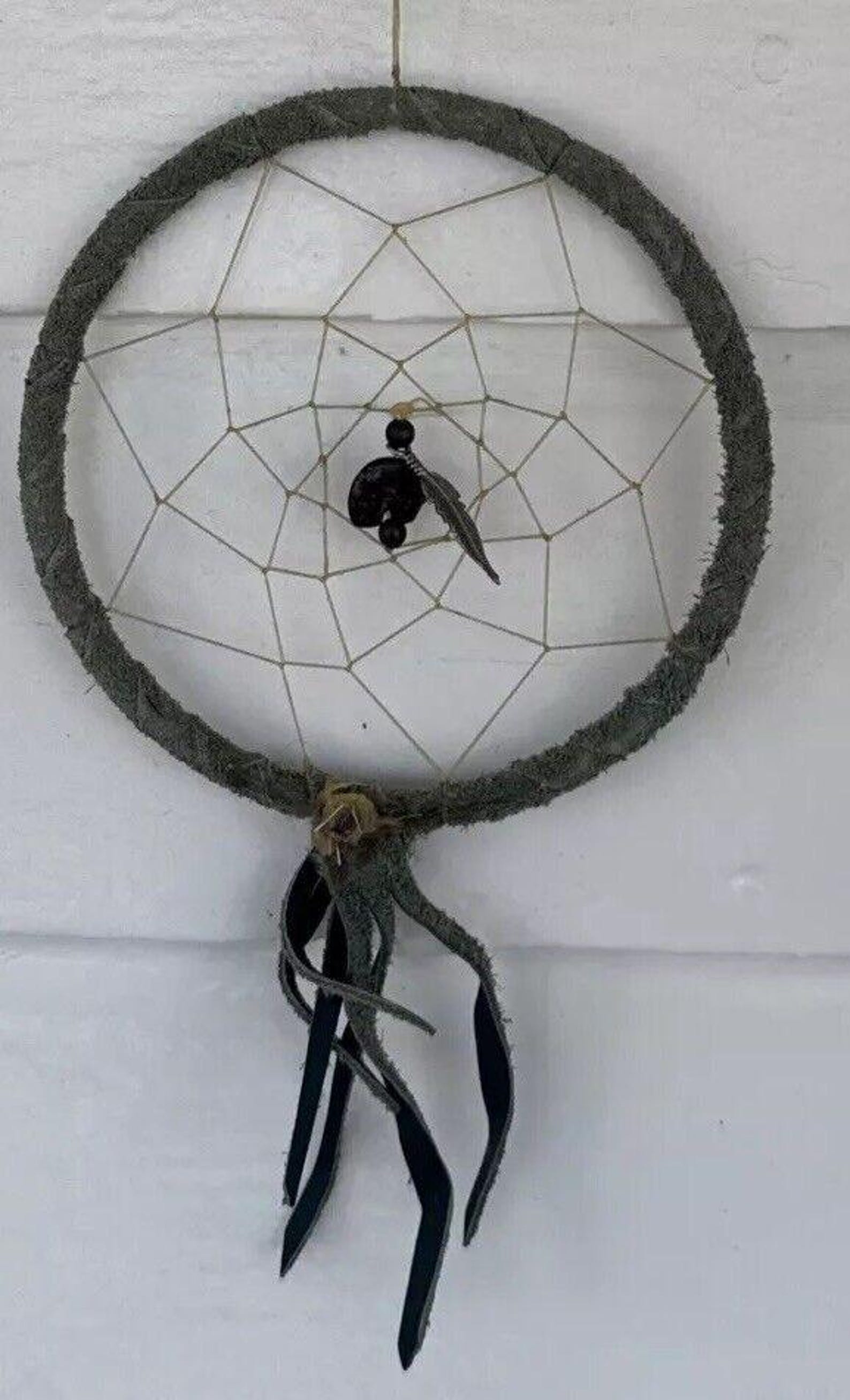 Small Green Web Woven Dream Catcher Net Buffalo Stone & Silver Feather ...