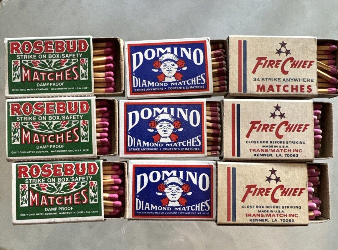 Lot of 9 Vintage Matches Rosebud Ohio, Domino MA, Fire Chief Kenner, LA ...