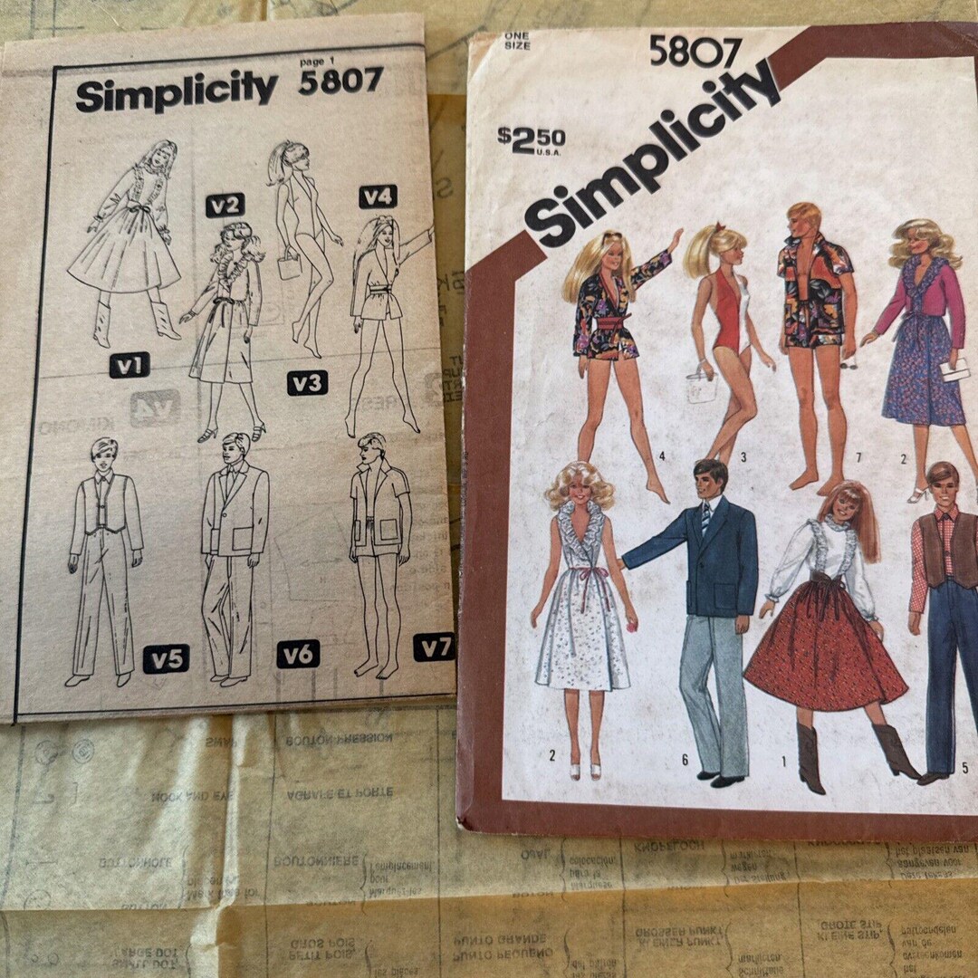 Simplicity 5807 1980's BARBIE KEN Fashion Doll Clothes Pattern Beach ...