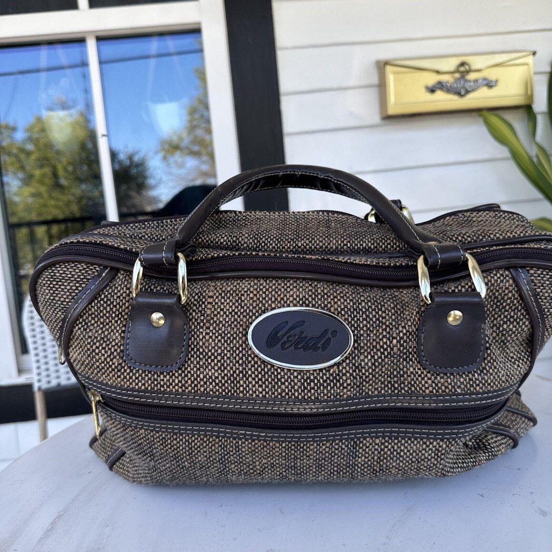 Brown Black Tweed Leather Trim Carry-on Travel Bag Secretary Geek Mob ...