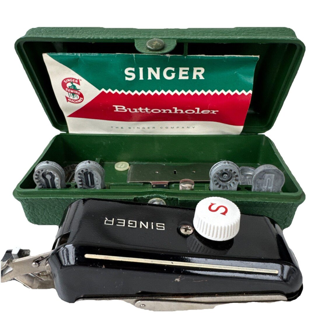Retro 1960s Singer Buttonholer Original Green Case Attachments ...