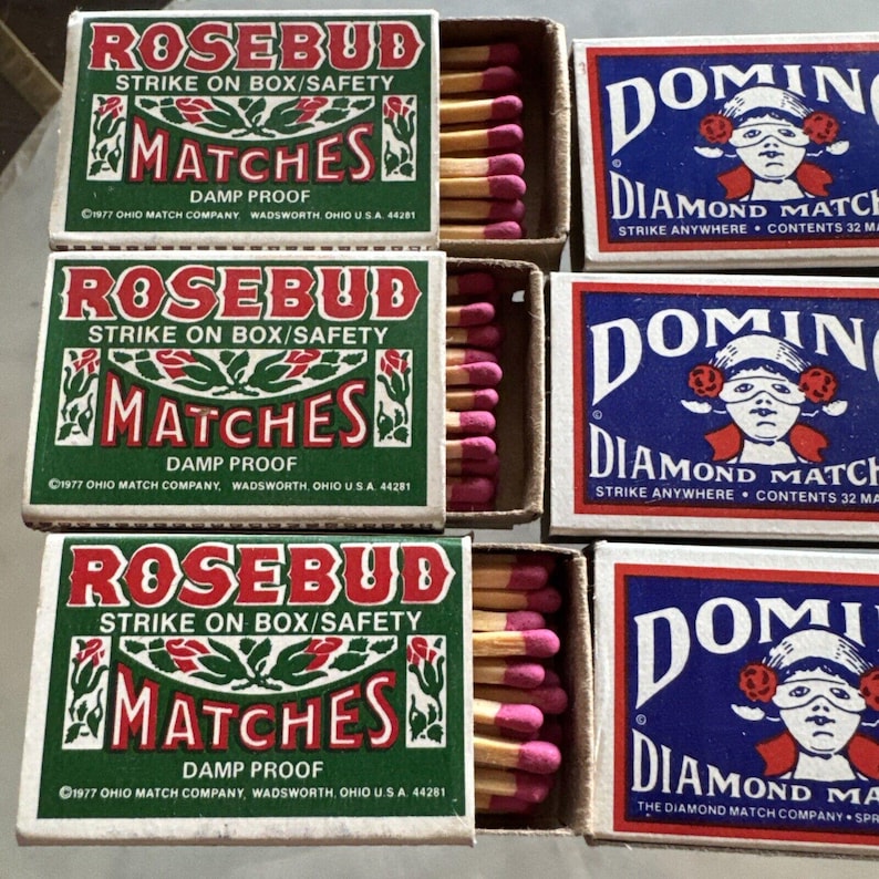 Lot of 9 Vintage Matches Rosebud Ohio, Domino MA, Fire Chief Kenner, LA ...