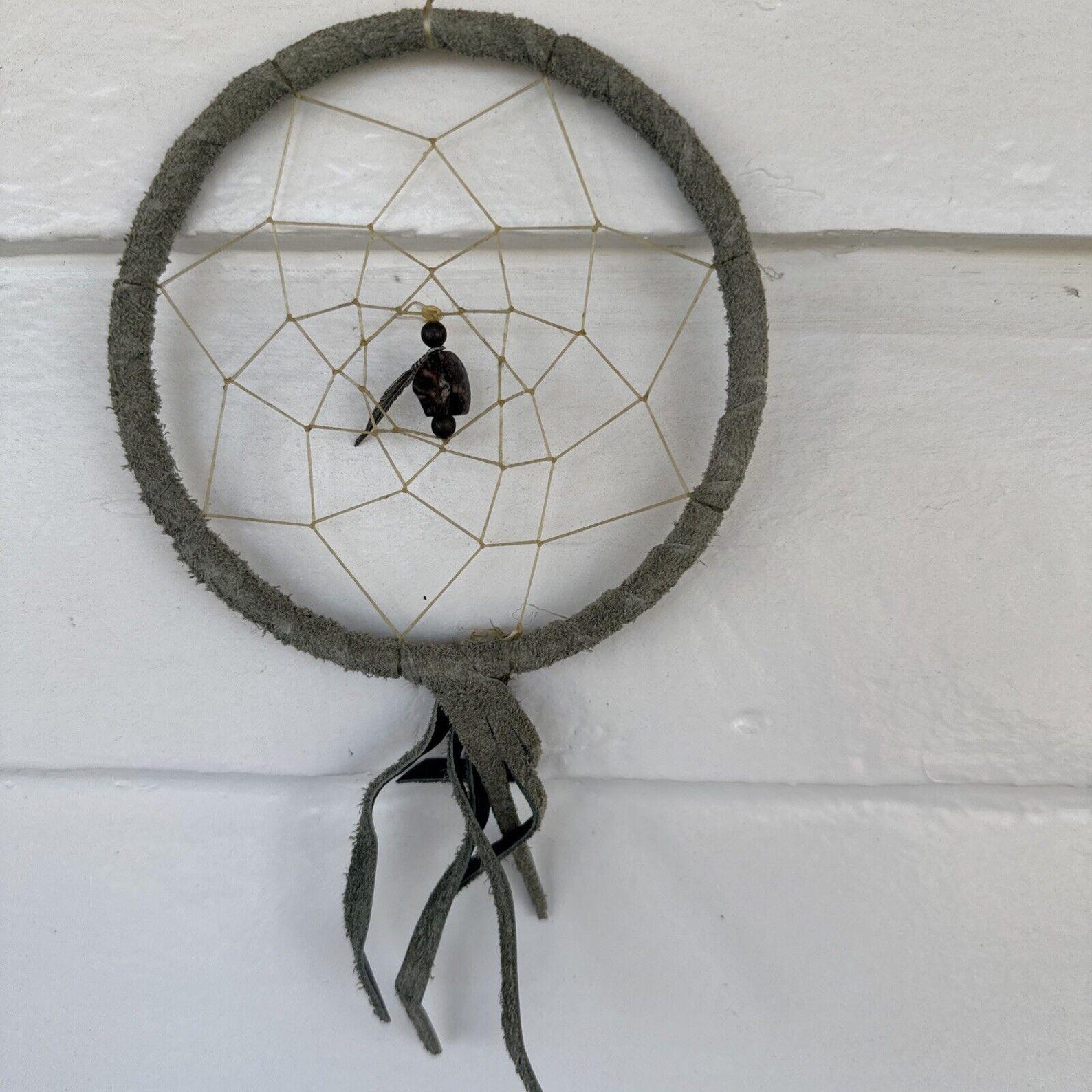 Small Green Web Woven Dream Catcher Net Buffalo Stone & Silver Feather ...