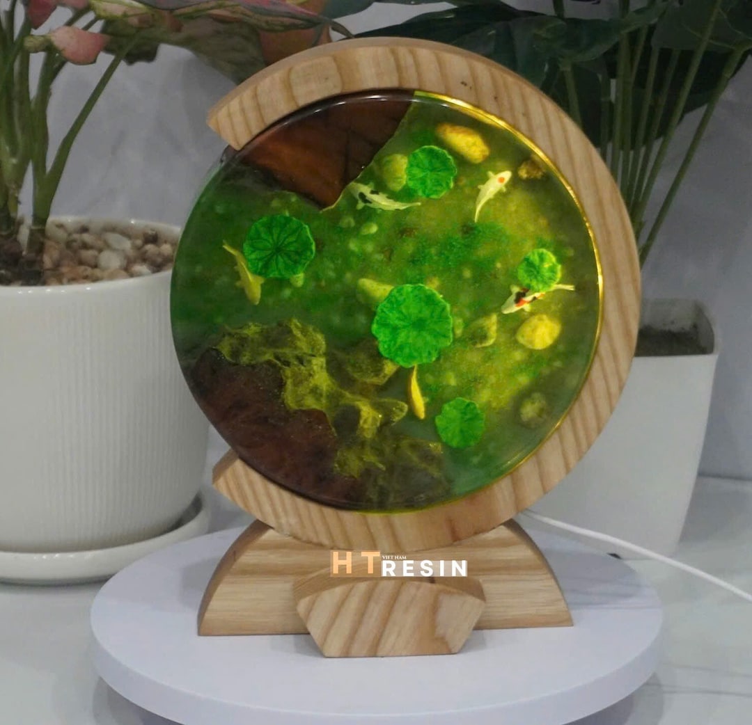 Round Koi Fish Night Light Combines Plastic and Wood, Home Decoration ...