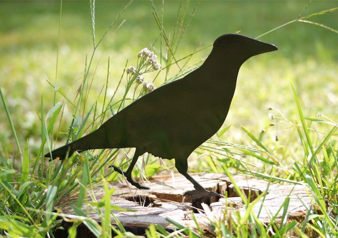 Crow Yard Art Metal Bird Sculpture Outdoor Garden Raven Gift | Etsy