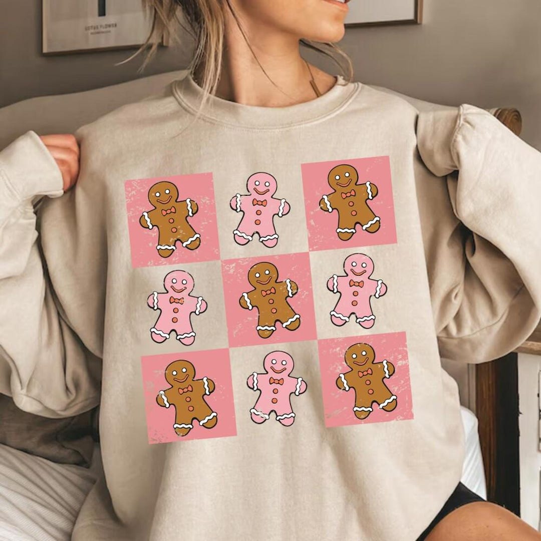 Checkered Gingerbread Man PNG, Distressed Pink Christmas PNG, Christmas ...