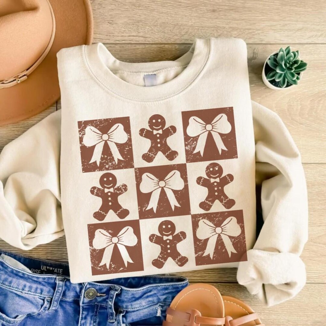 Retro Checkered Gingerbread Man Coquette PNG, Watercolor Distressed PNG ...