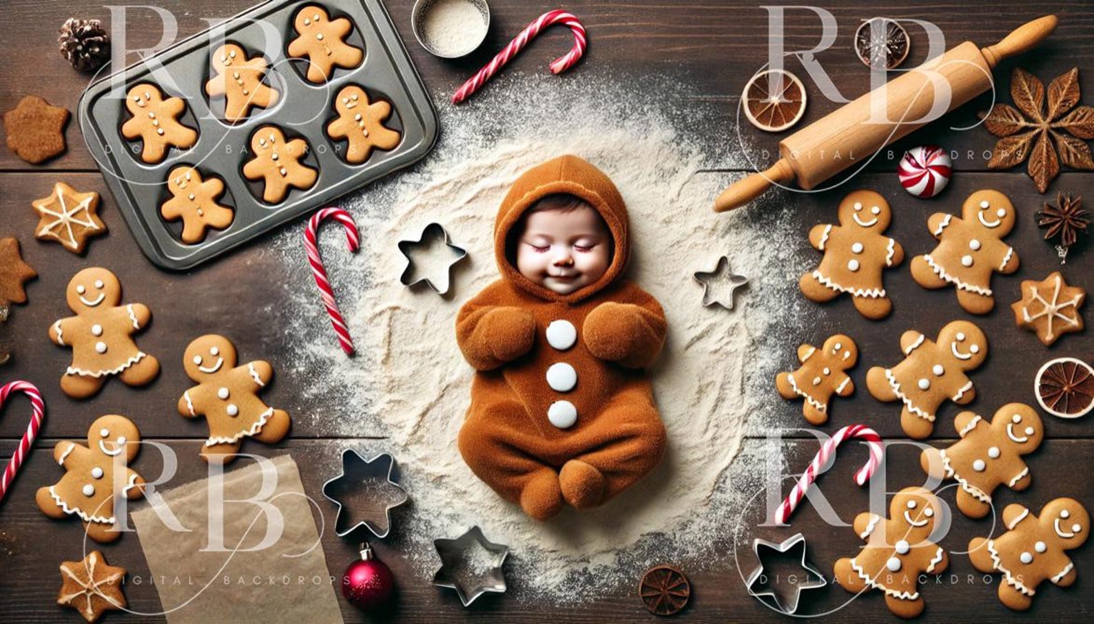 Gingerbread Man Face Insert Composite Newborn Digital Backdrop Baby ...