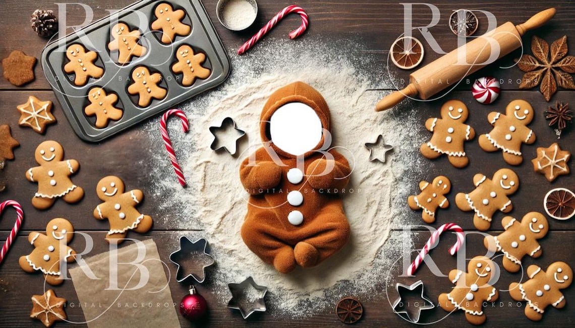 Gingerbread Man Face Insert Composite Newborn Digital Backdrop Baby ...