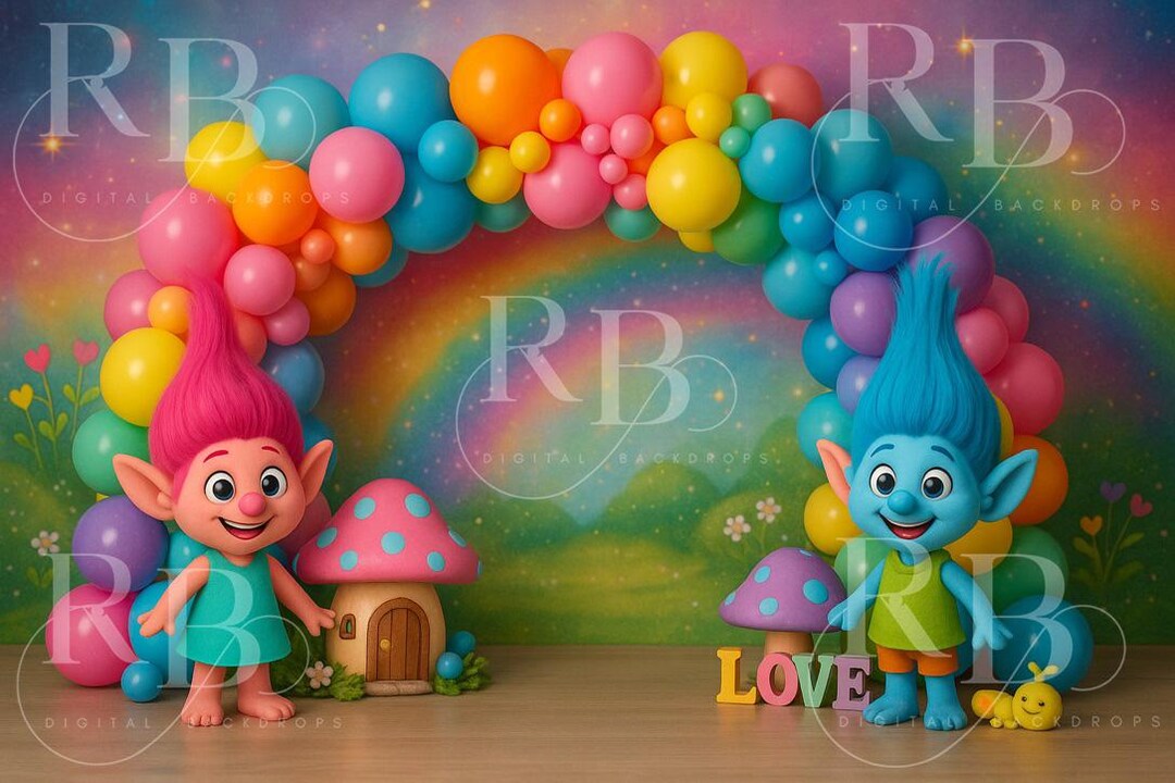 Trolls-inspired Balloon Arch Digital Backdrop Night Composite ...