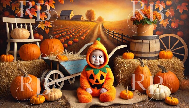 Pumpkin Patch Autumn Face Insert Composite Sitter Baby Digital Backdrop ...