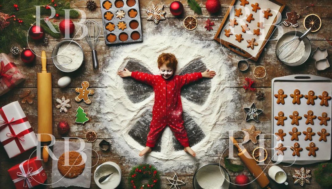 Gingerbread Man Flour Snow Angel Digital Backdrop Baby Background ...