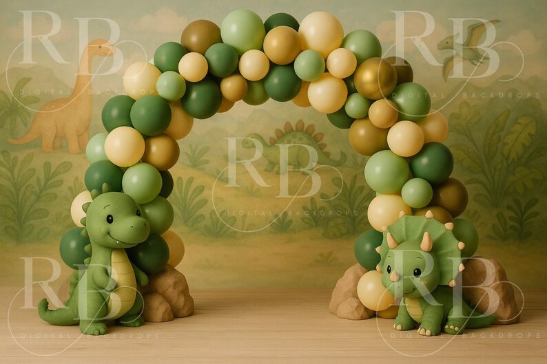 Dinosaur Balloon Arch Digital Backdrop Composite Background Party ...