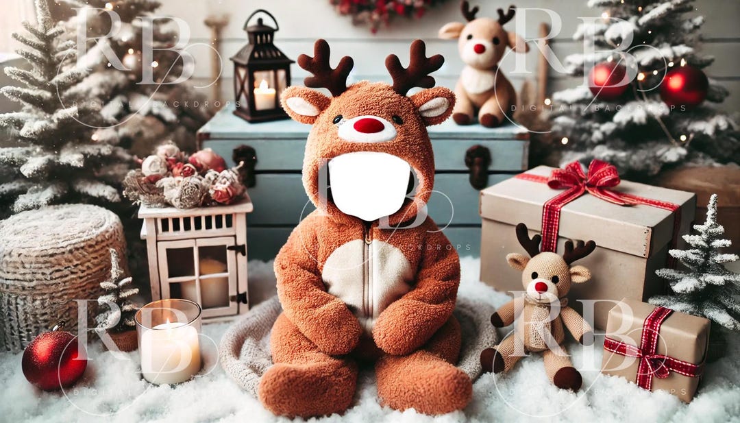 Reindeer Face Insert Composite Newborn Digital Backdrop Baby Background ...