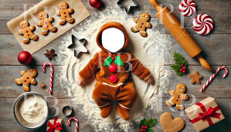 Gingerbread Man Face Insert Composite Newborn Baby Digital Backdrop ...