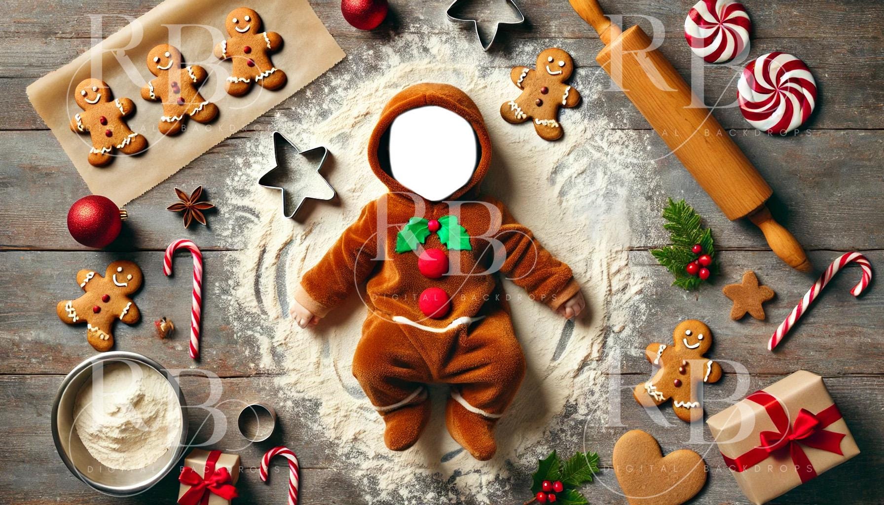 Gingerbread Man Face Insert Composite Newborn Baby Digital Backdrop ...