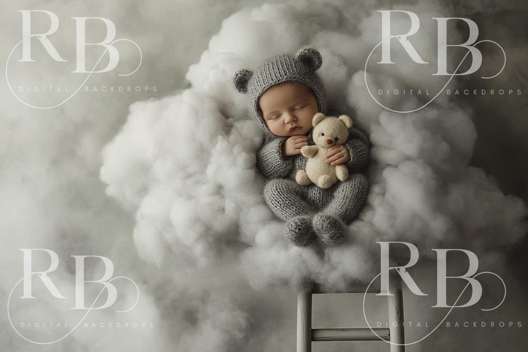 Grey Newborn Cloud With Ladders Digital Backdrop, Newborn Baby Digital ...