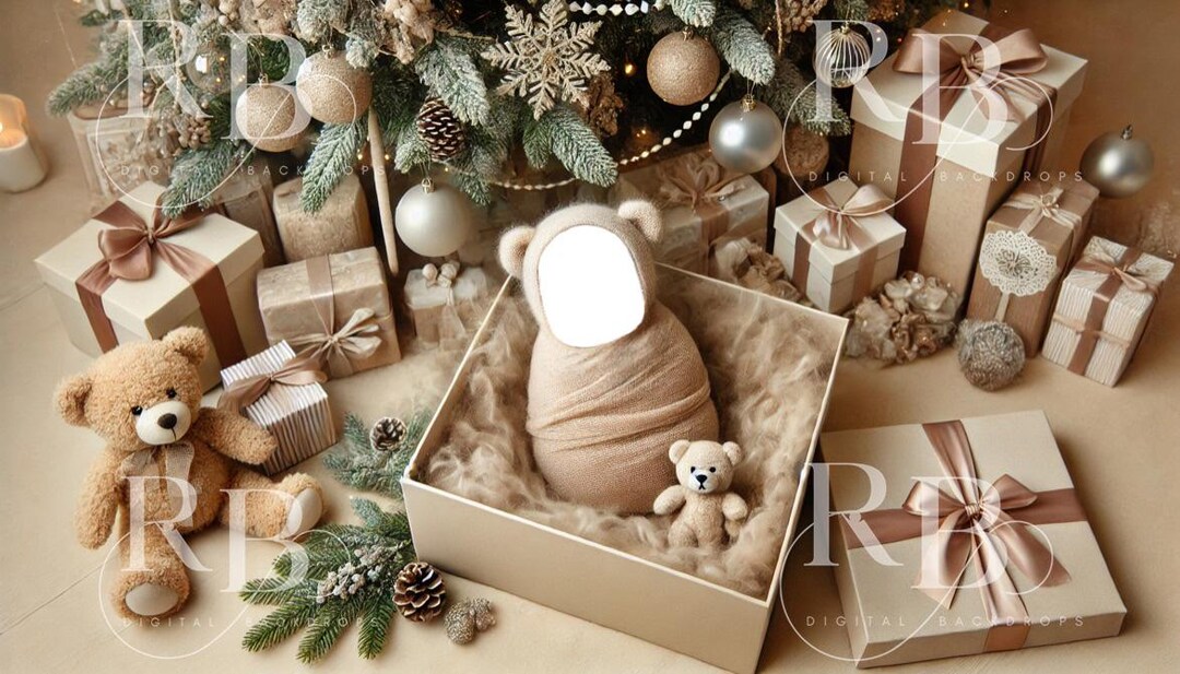 Teddy Bear Neutral Present Christmas Tree Face Insert Composite Newborn ...