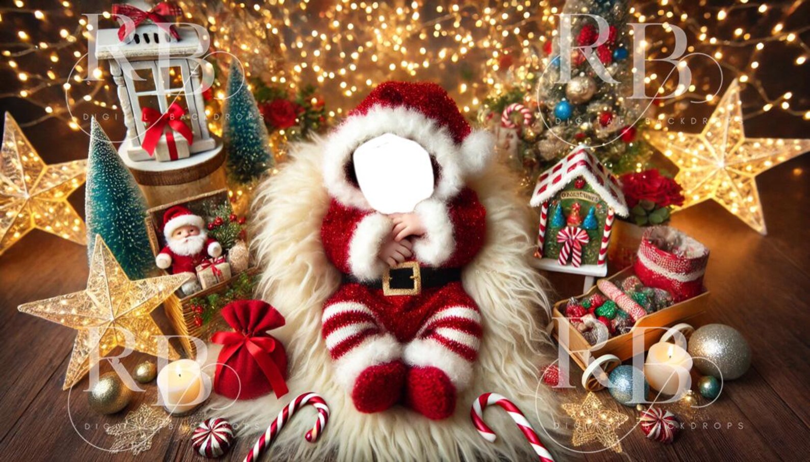 Christmas Face Insert Santa Claus Newborn Baby Digital Backdrop ...