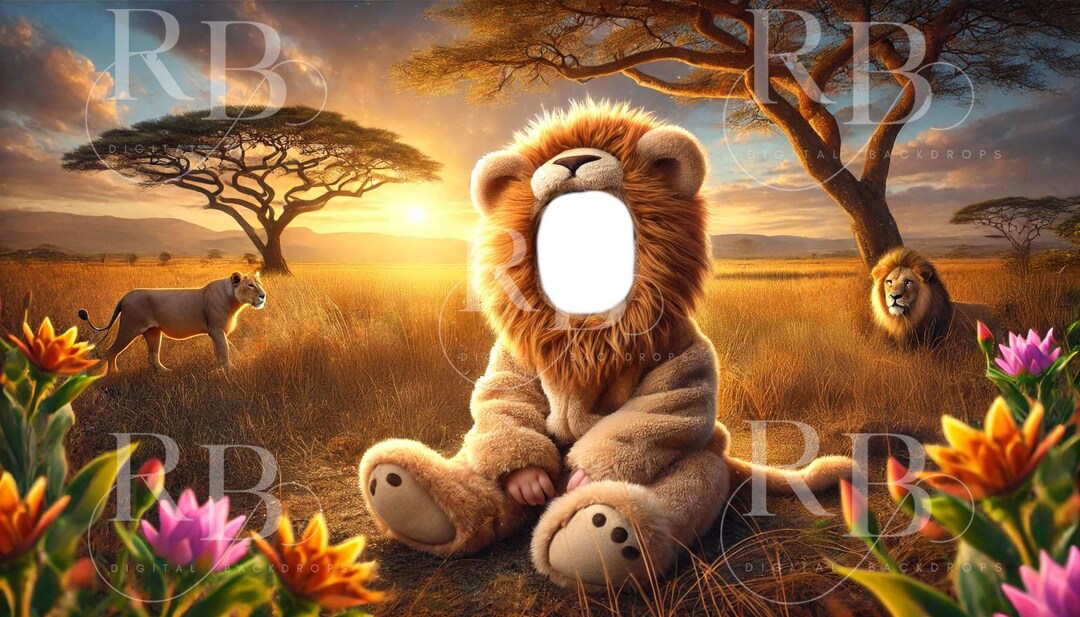 Lion Cub Face Insert Safari Animal Composite Newborn Baby Digital ...
