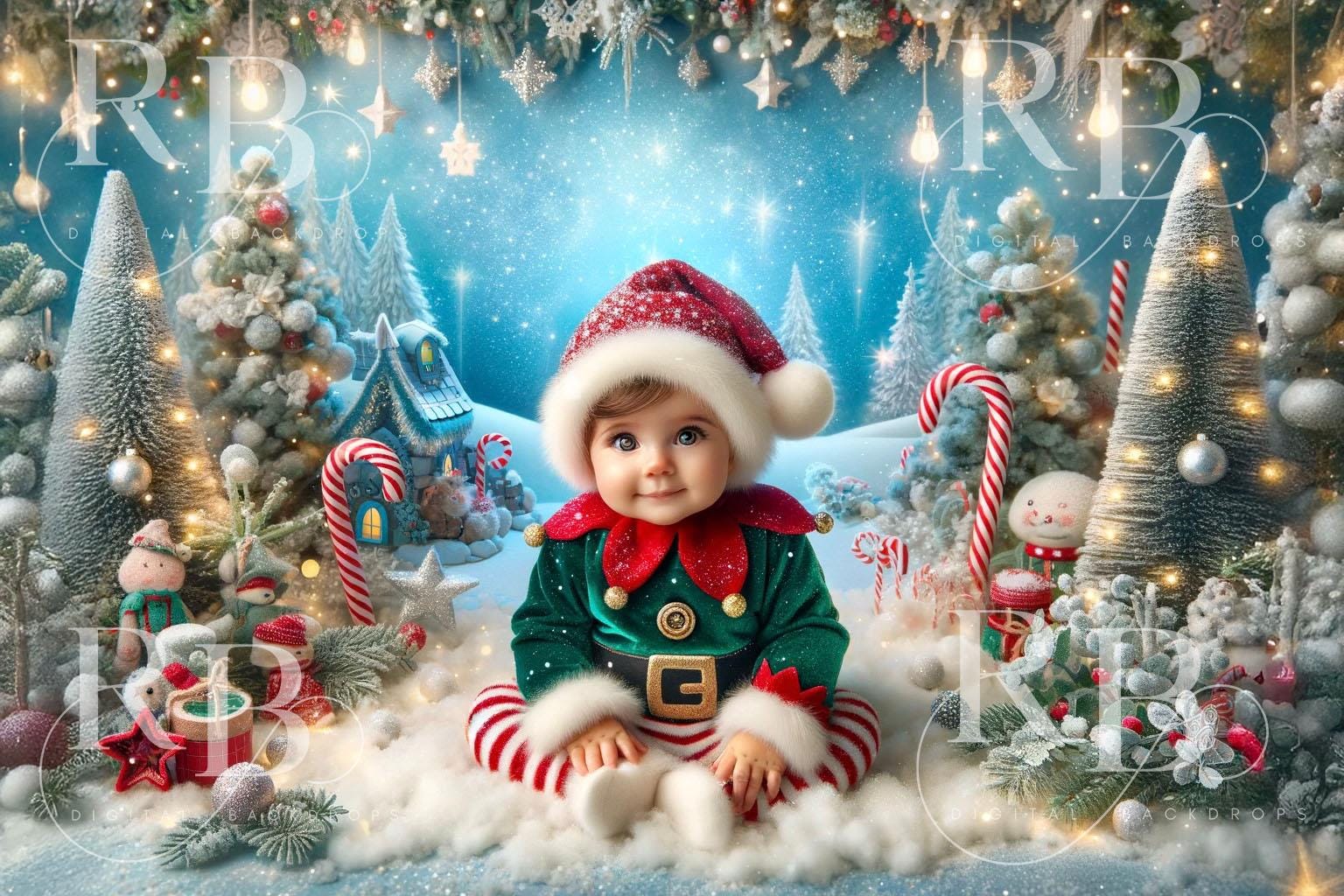 Christmas Santa Elf Face Insert Digital Backdrop Newborn Composite Baby ...