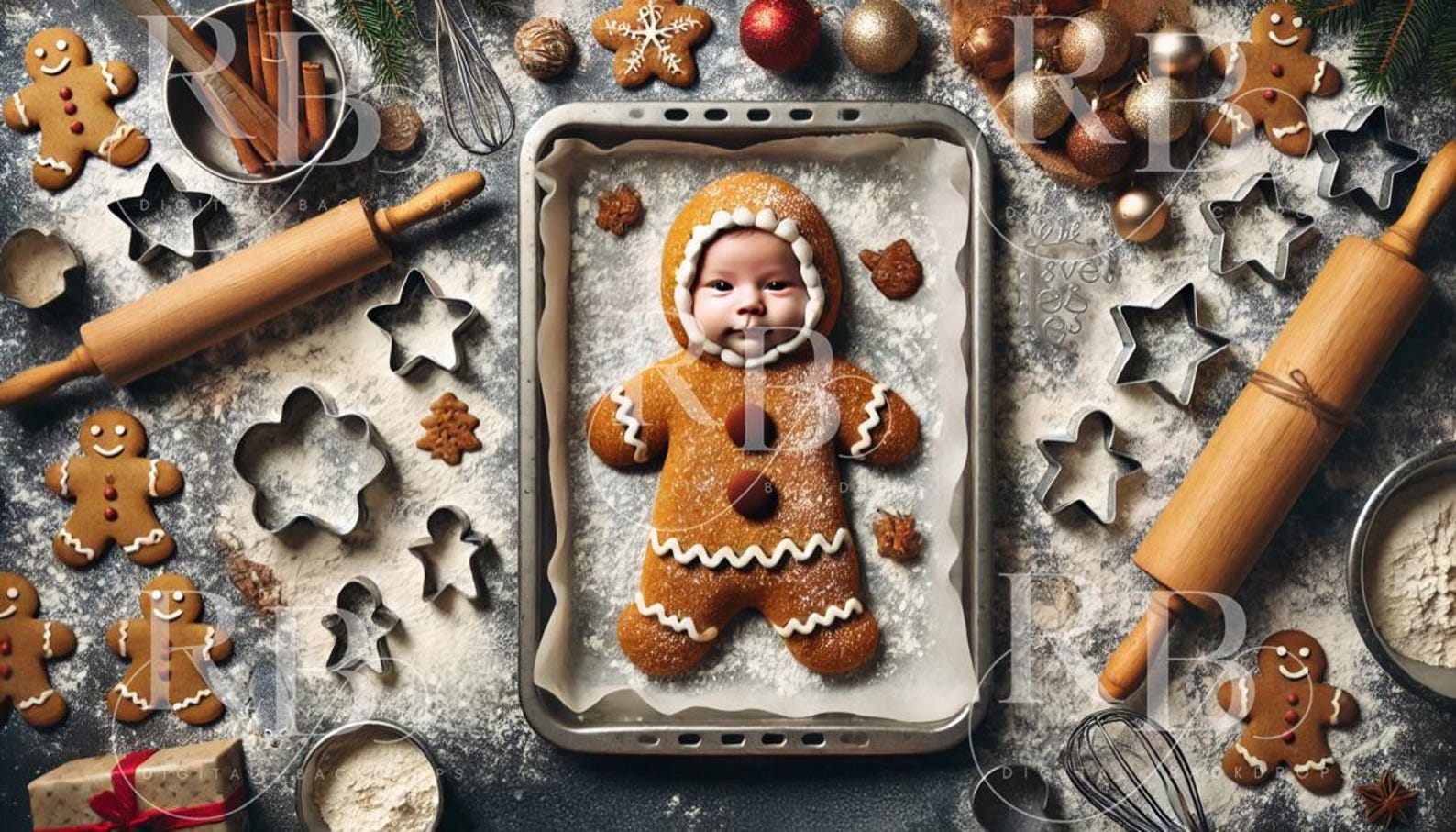 Gingerbread Man Face Insert Composite Newborn Baby Digital Backdrop ...