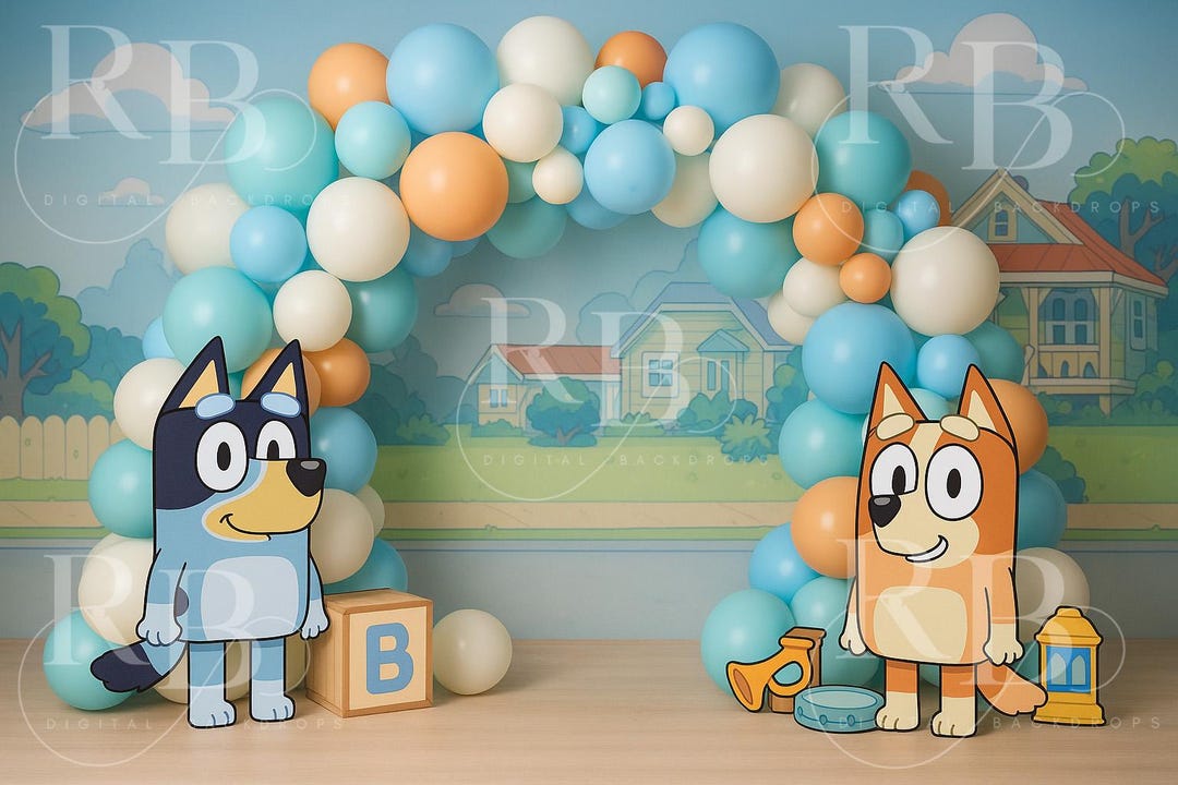 Blue Dog Balloon Arch Digital Backdrop Night Composite Background Bluey ...